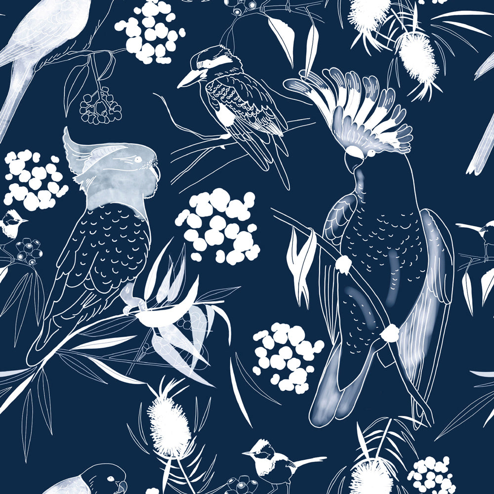 Devonstone Collection "Australian Birds in Navy" from Robyn Hammond Fa ...